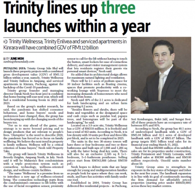 Trinity line up 3 launches with total GDV of RM1.12 billion within one ...
